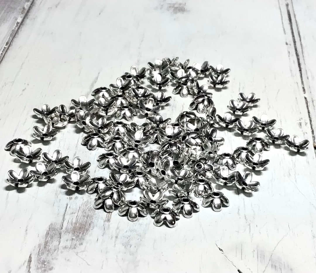 Cute Little 6mm Tulip Antique Silver Floral Bead Cap, 100 Pieces, 5 ...