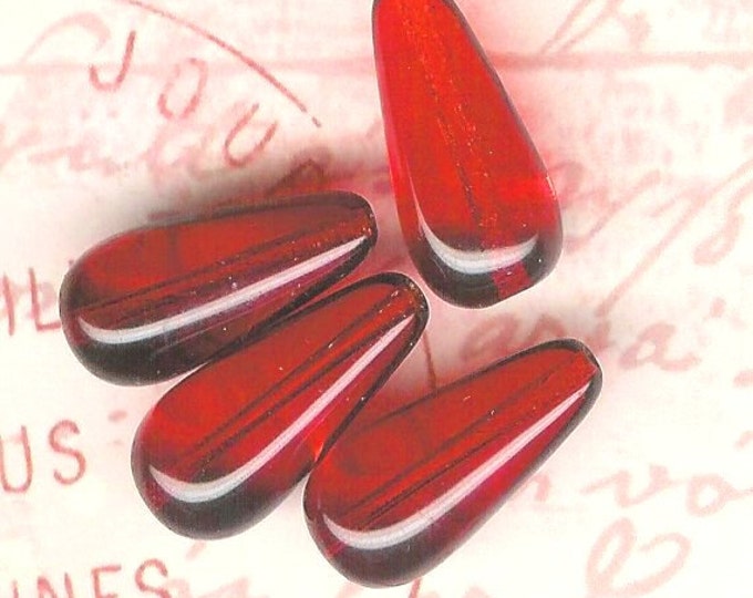 Ruby 20x 9mm Preciosa Glass Teardrop Drop Beads-4 Piece Pack, Red Glass ...