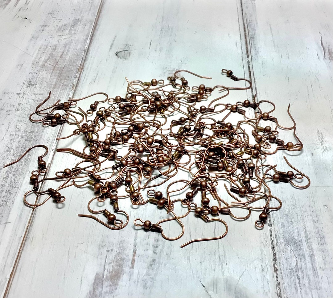100 PIECE, Copper Ball and Coil Earwires, Antique Copper Earwires ...
