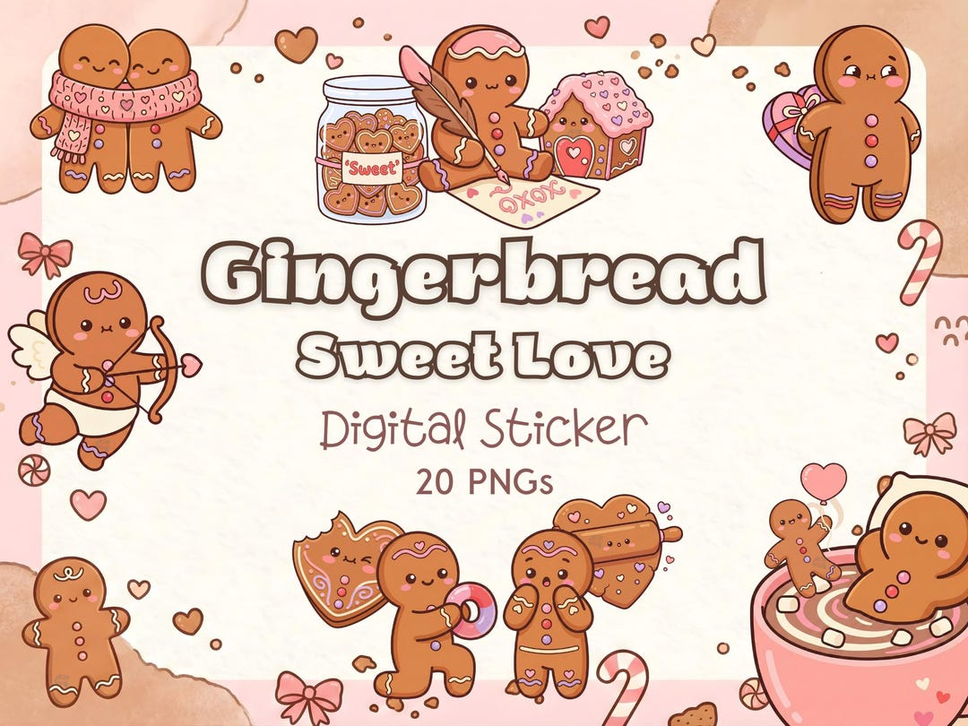 Gingerbread Valentine Clipart, Kawaii Bakery Pngs, Cookie Graphics ...