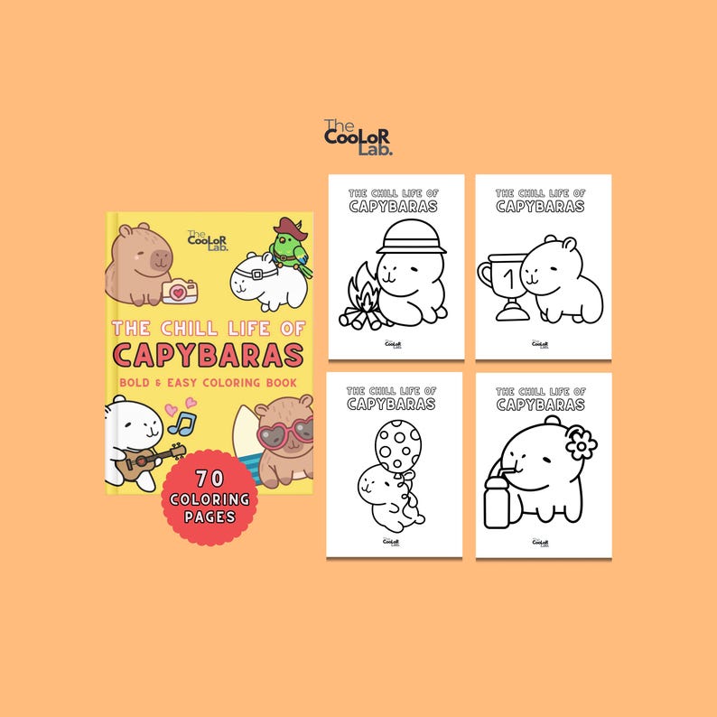 Capybara Coloring Book | 70 Bold & Easy Kawaii Pages (digital Download ...