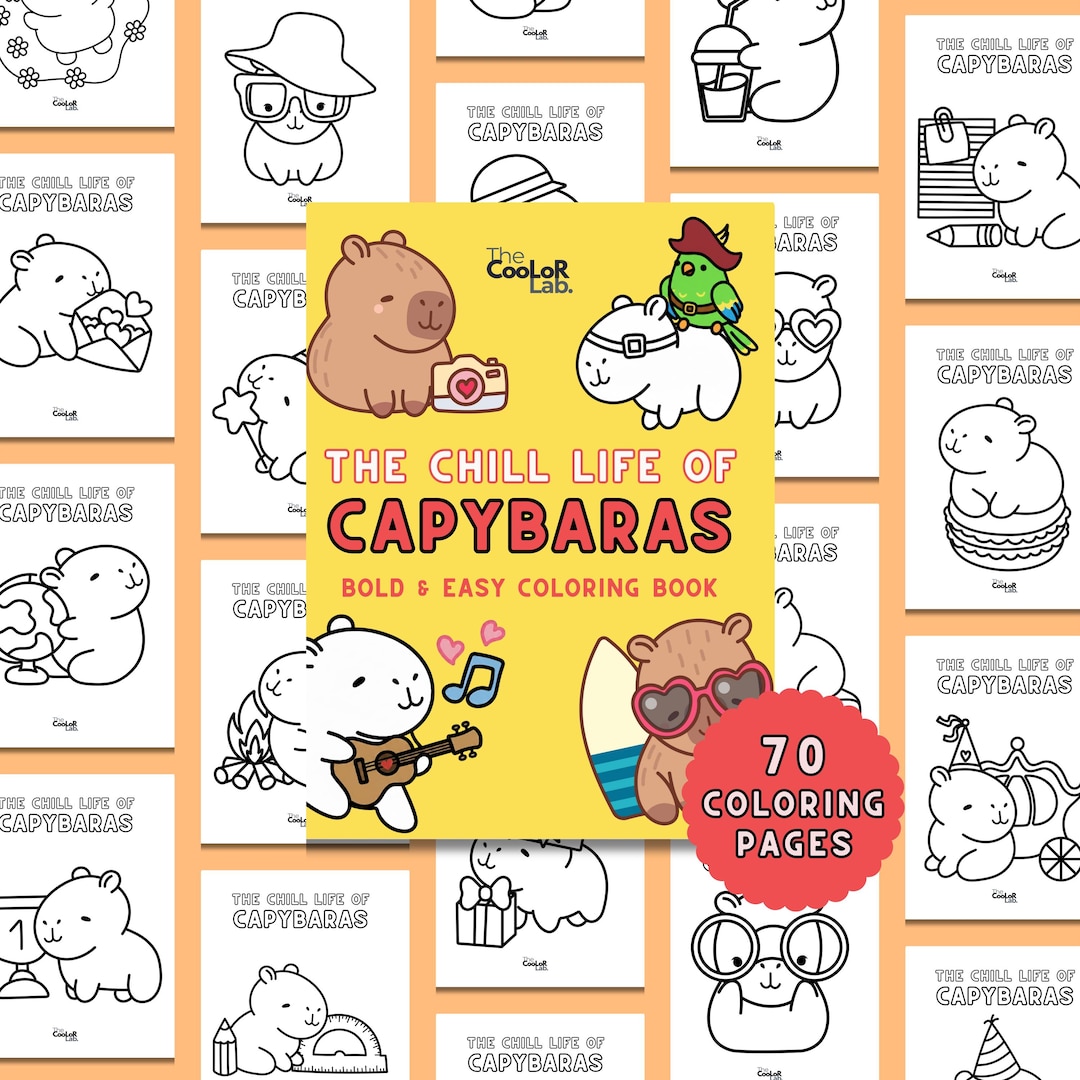 Capybara Coloring Book | 70 Bold & Easy Kawaii Pages (digital Download ...