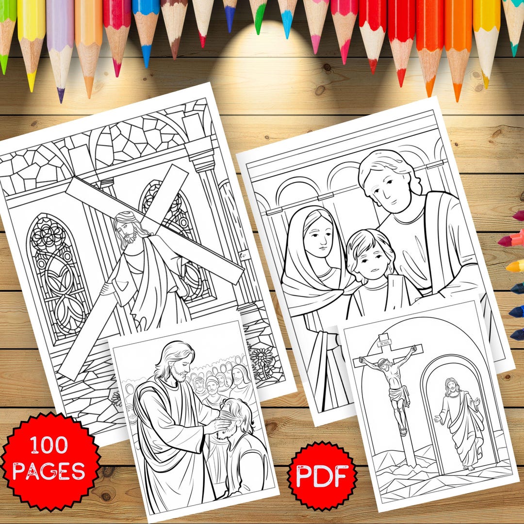 Jesus Crucifixion Coloring Book, Christian Bible Story Pages, 100 ...