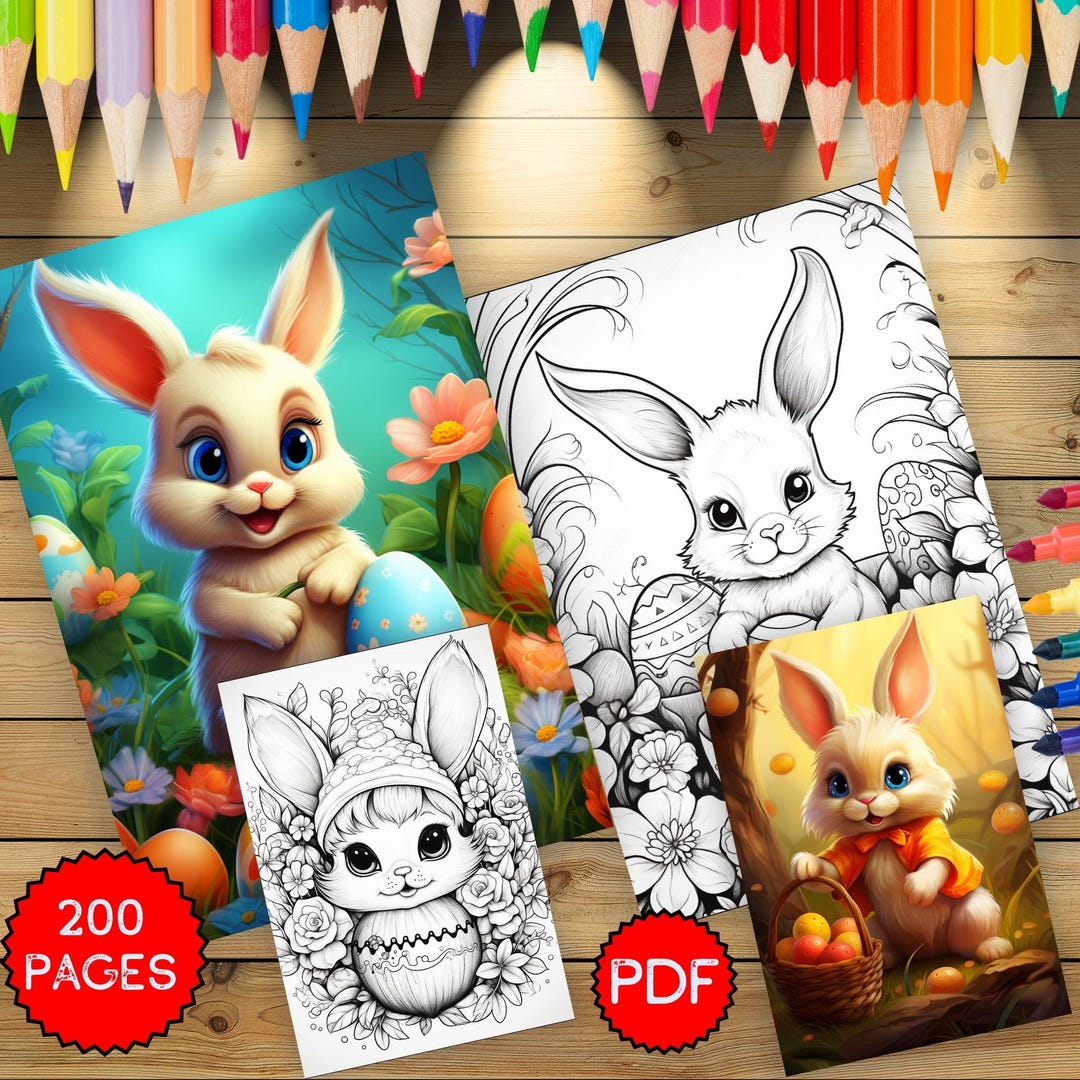 Bunny Coloring Book: 200 Easter Rabbit Pages for Kids (digital Download ...