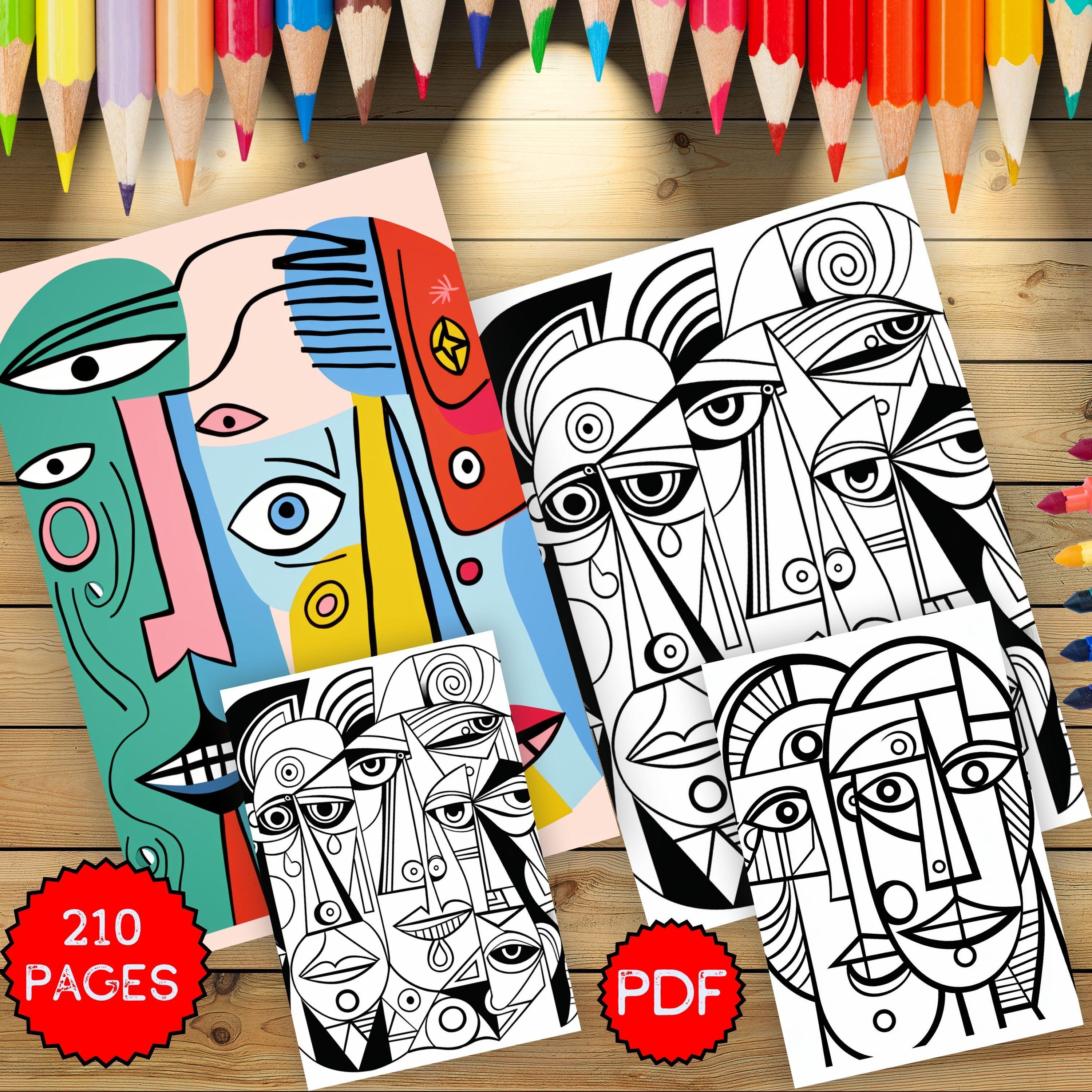 Abstract Faces Coloring Pages, Picasso Style Modern Art Printable ...