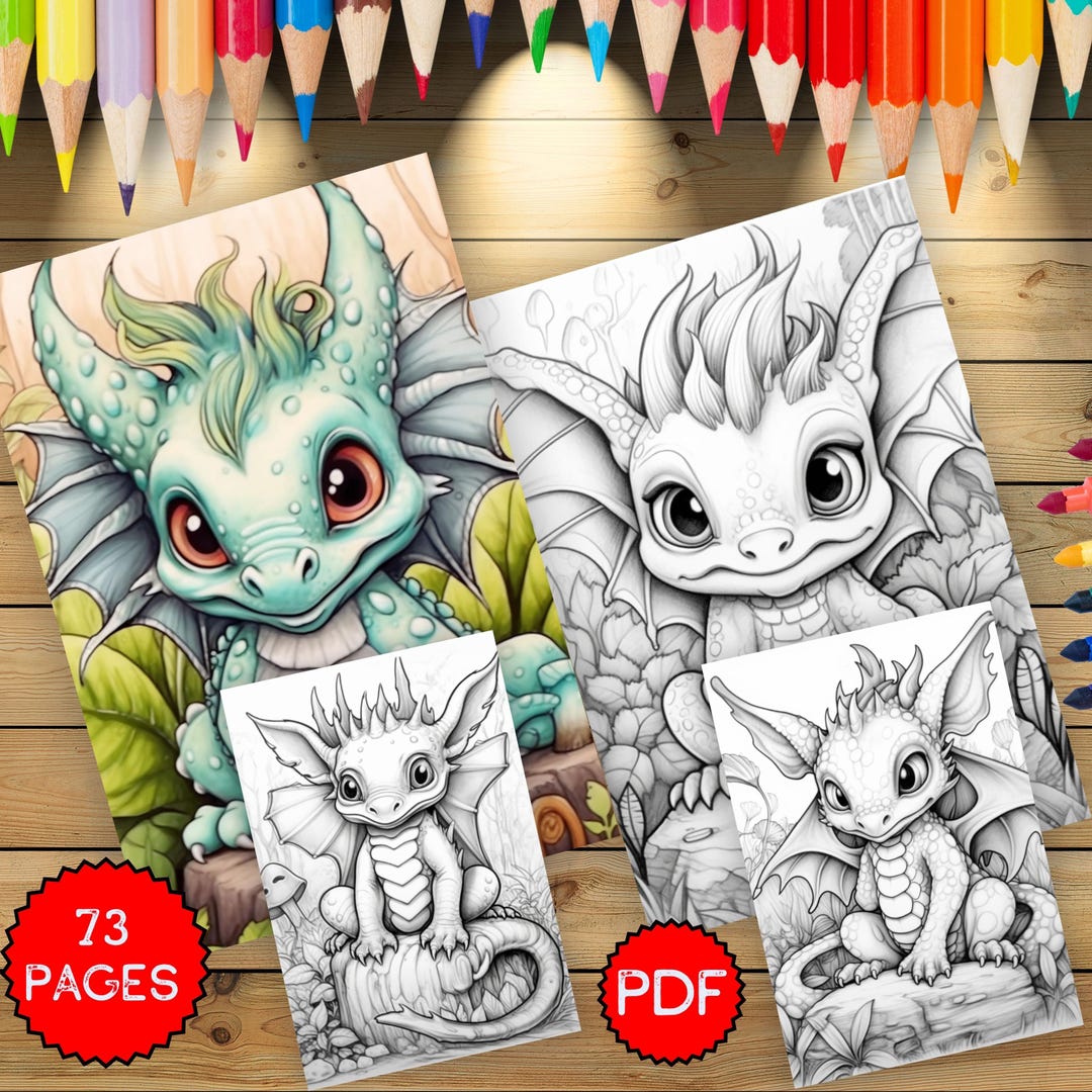 Baby Dragon Coloring Book, Cute Fantasy Creatures for Kids and Adults ...