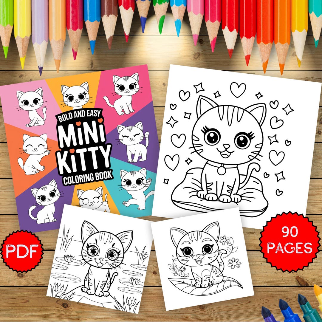 Bold and Easy Mini Kitty Coloring Book, 90 Pages of Cute Cat Designs ...