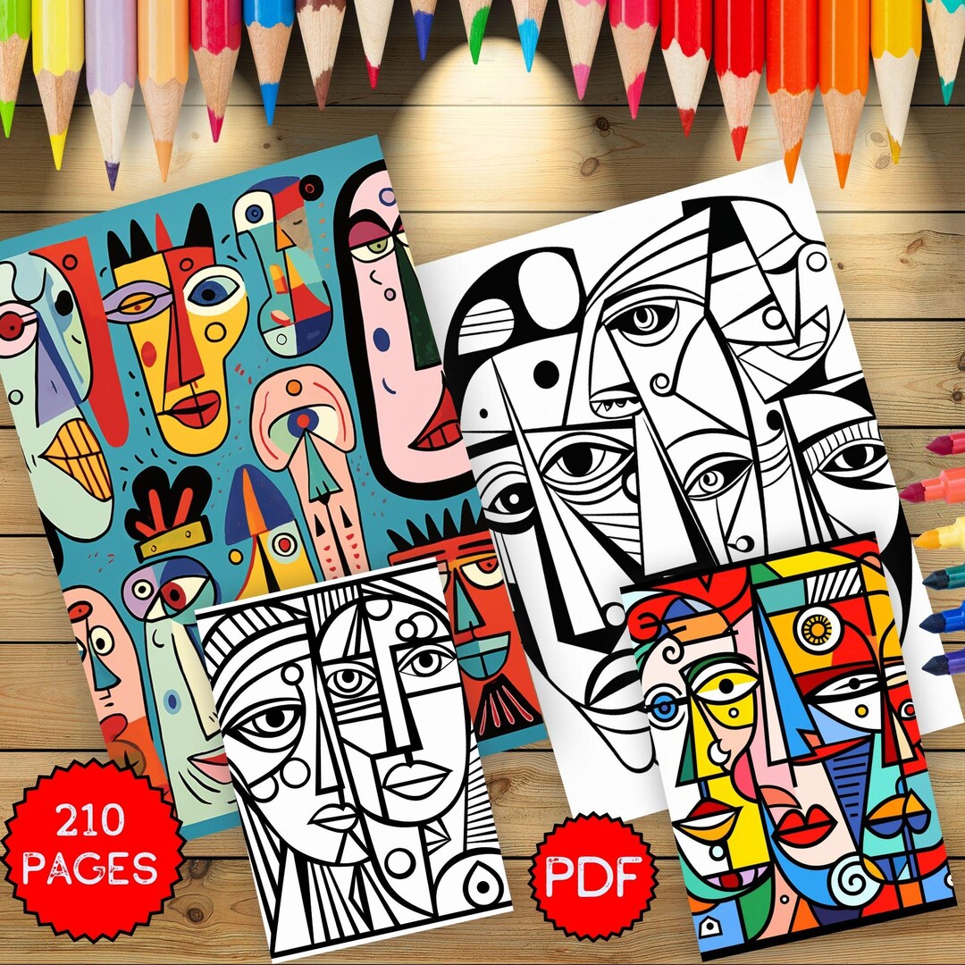 Abstract Faces Coloring Book, Cubism Line Art Portraits (PDF) - Etsy