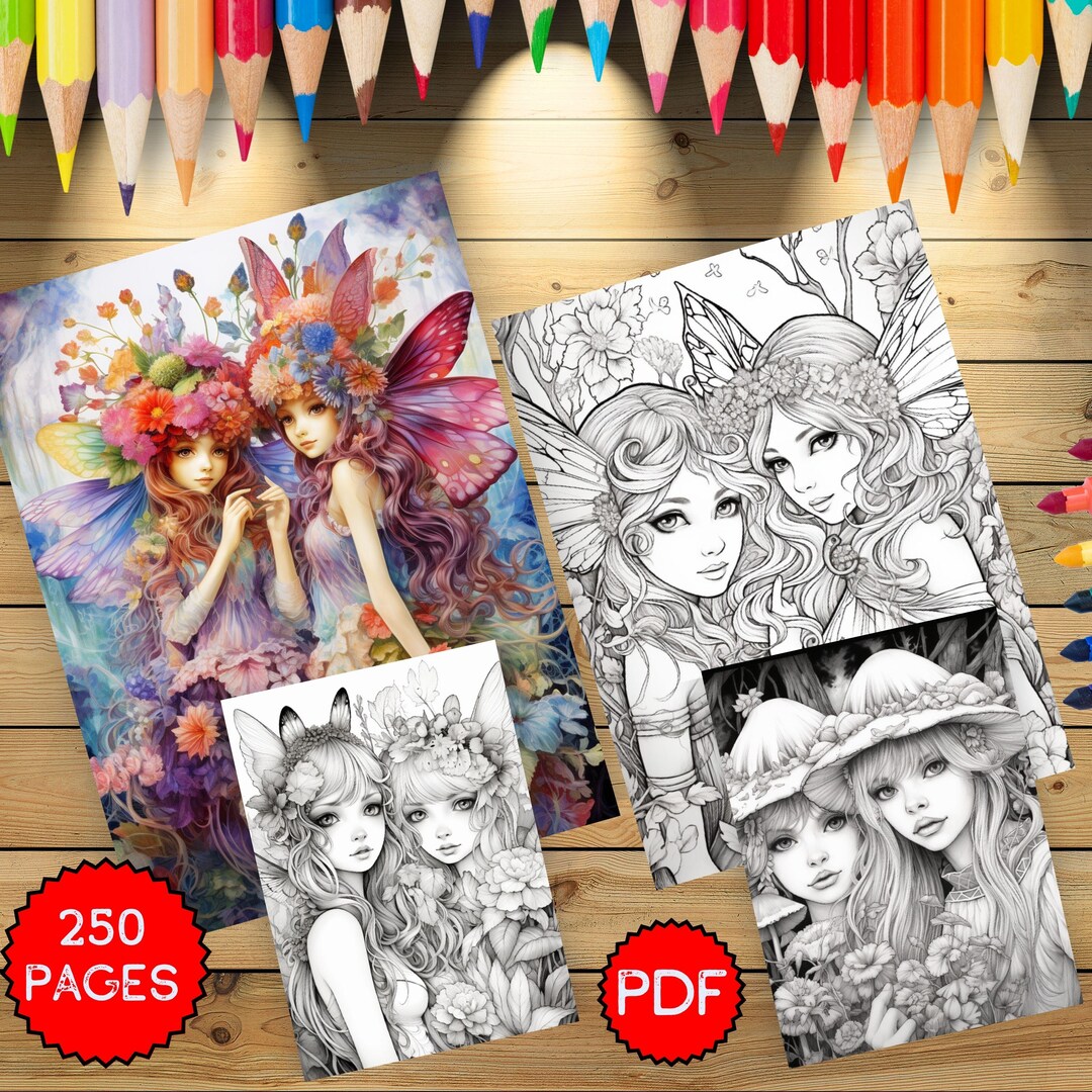 Fantasy Fairy Sisters Coloring Pages, 250 Magical Flower Girl Designs ...
