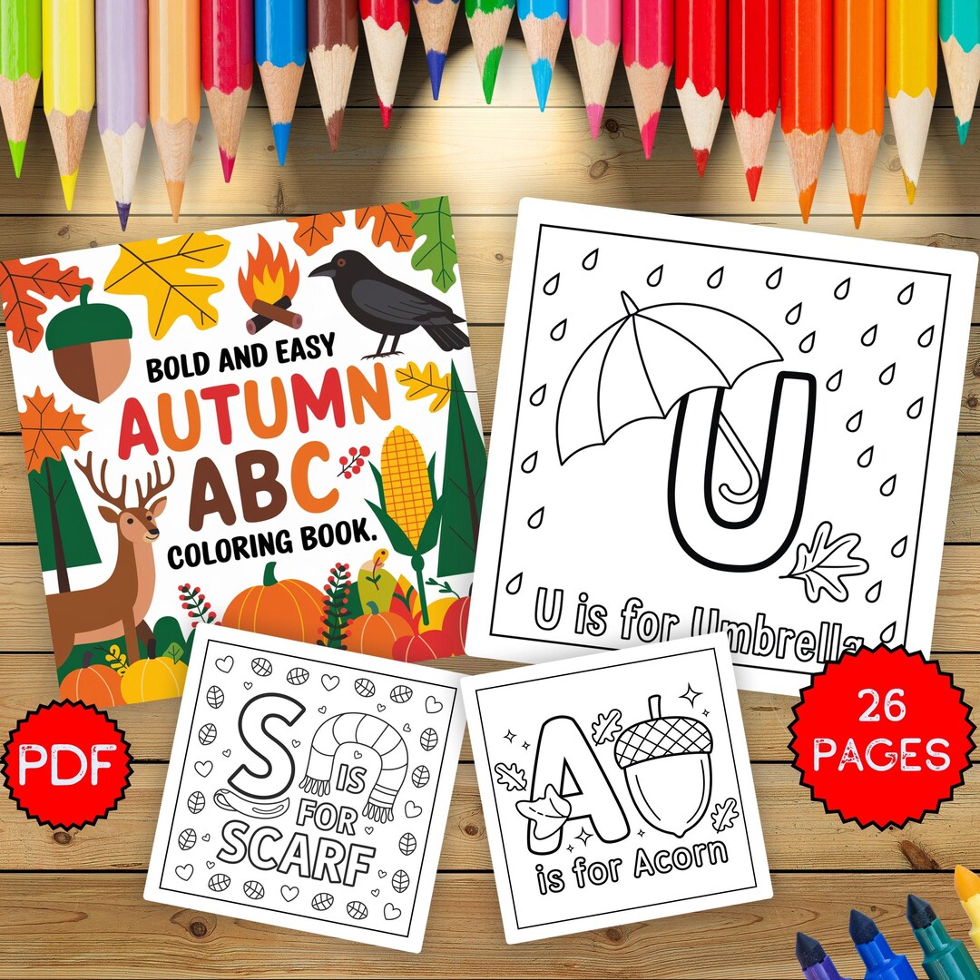 Bold and Easy Autumn ABC Coloring Book, Cute Fall Alphabet Coloring ...