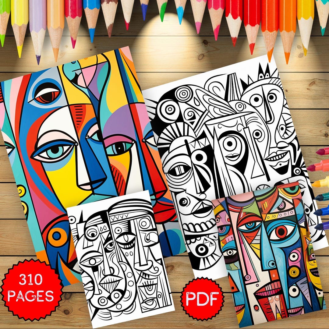 Abstract Picasso Faces Coloring Pages, Modern Cubism Art Coloring Book ...