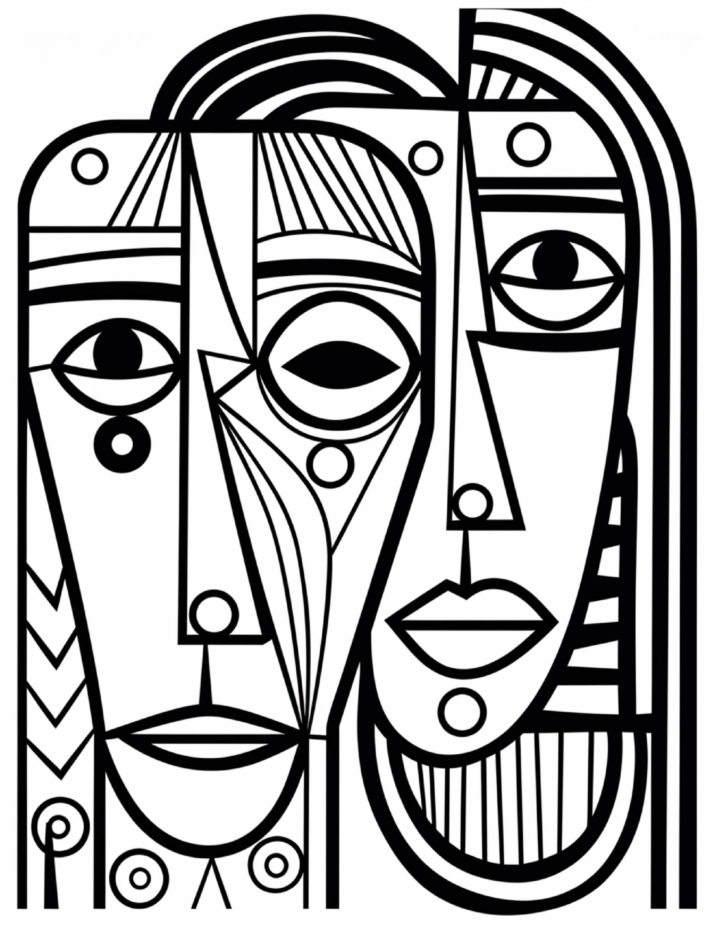 Abstract Faces Coloring Pages, Picasso Style Modern Art Printable ...
