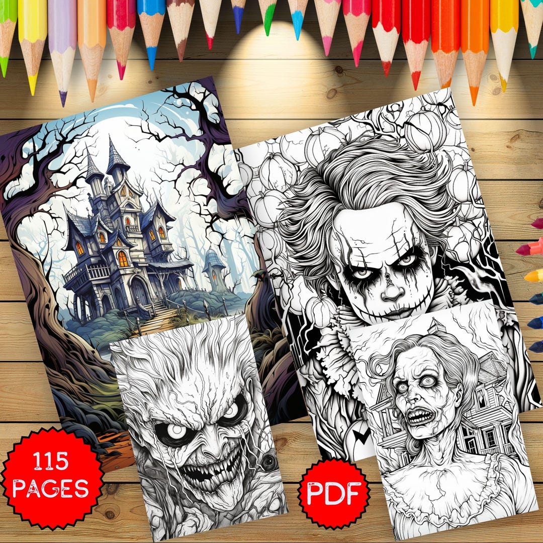 Dark Horror Haunted House Coloring Book for Adults, 115 Pages Creepy ...