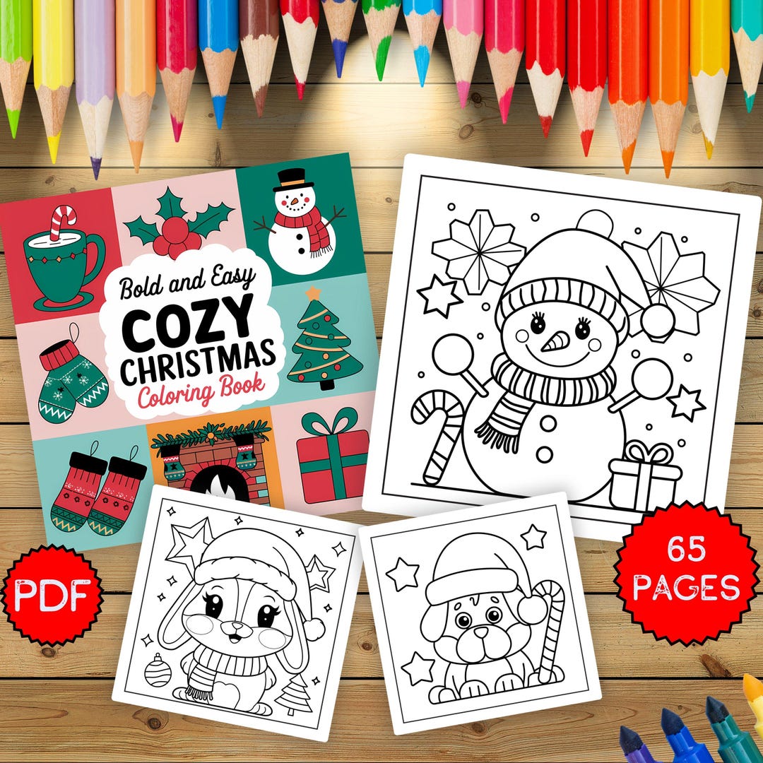 Bold and Easy Cozy Christmas Coloring Book, 65 Festive Holiday Pages ...