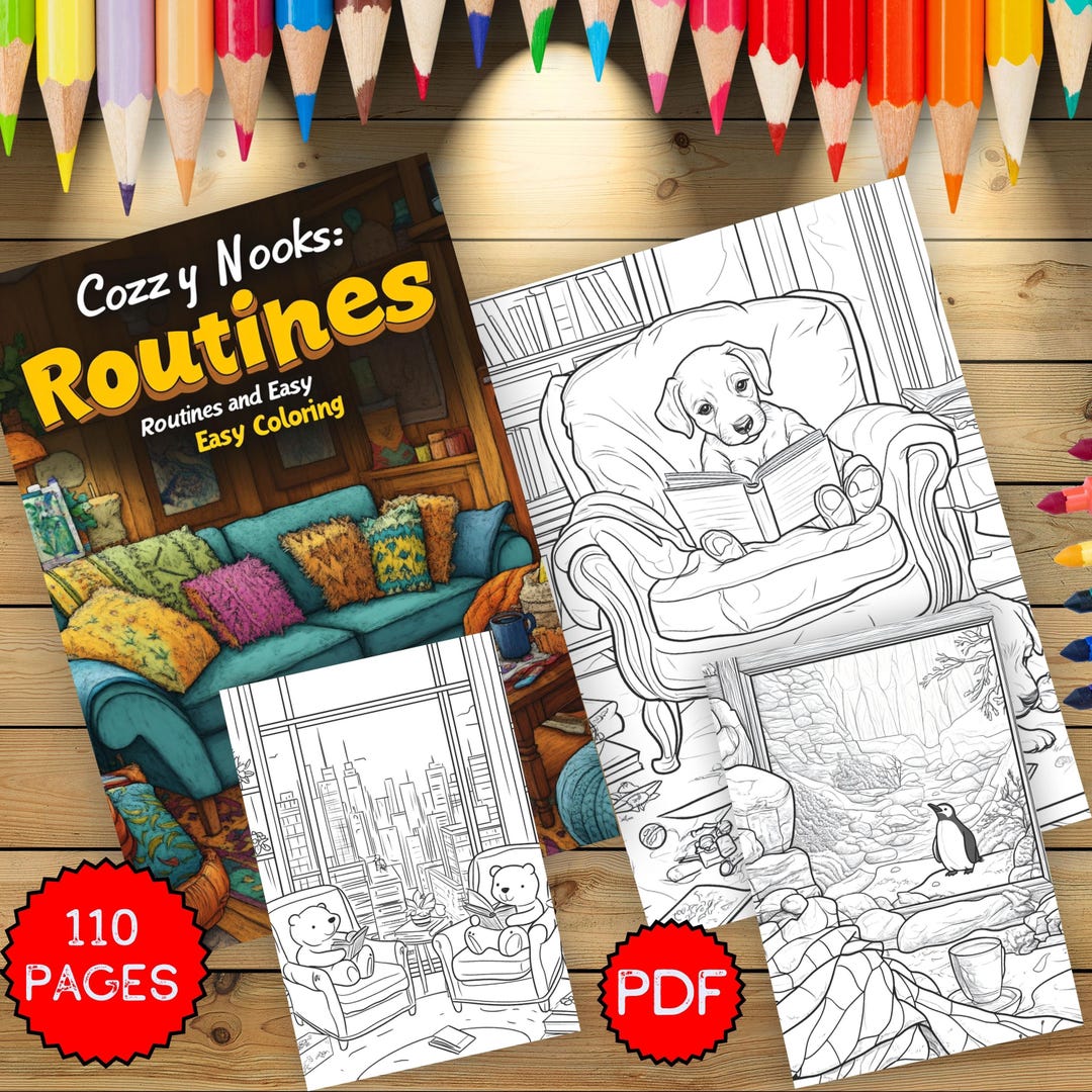 Cozy Nooks Coloring Book, Relaxing Home Corners and Cute Routines, 110 ...