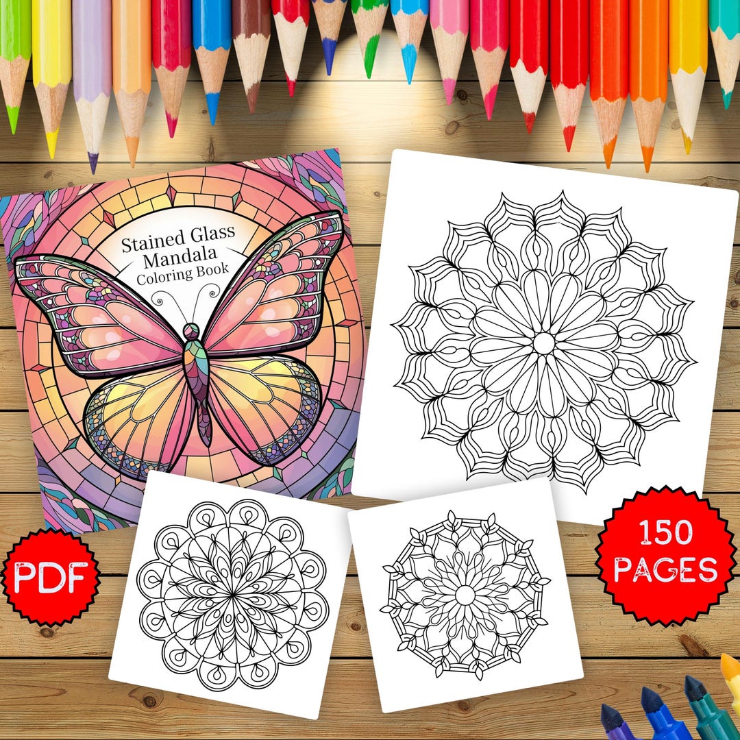 Stained Glass Mandala Coloring Book, 150 Pages (PDF) - Etsy