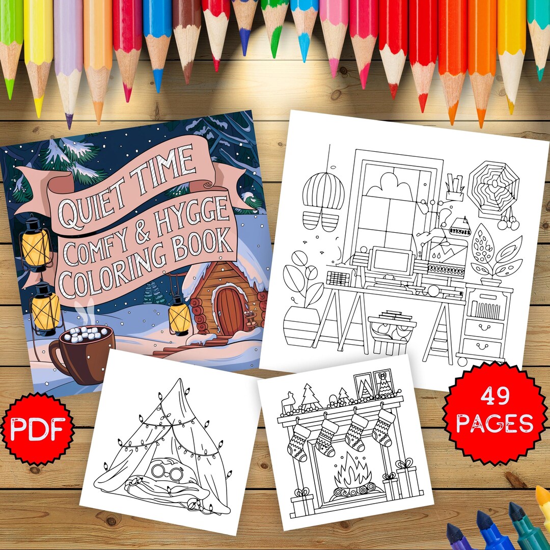 Hygge Coloring Book, Cozy Interiors and Nature Scenes (49 Pages PDF ...