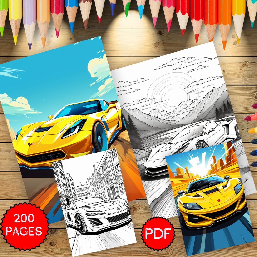 Supercar Coloring Pages, 200 Racing Art Designs (printable PDF) - Etsy