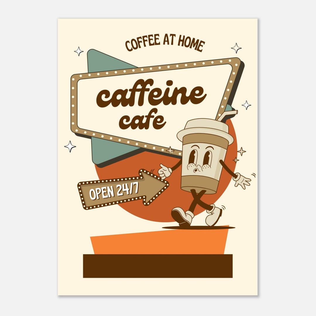 Coffee Bar Poster | Retro Cafe Art Print (5x7) - Etsy