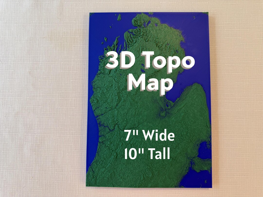 Michigan Lower Peninsula 3D Topographic Map - 3D Relief Terrain Model ...