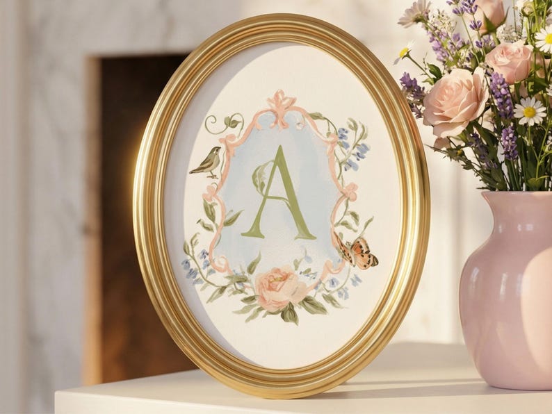 Regency Era Inspired Letter A Wall Art Printable, Alphabet Initial ...