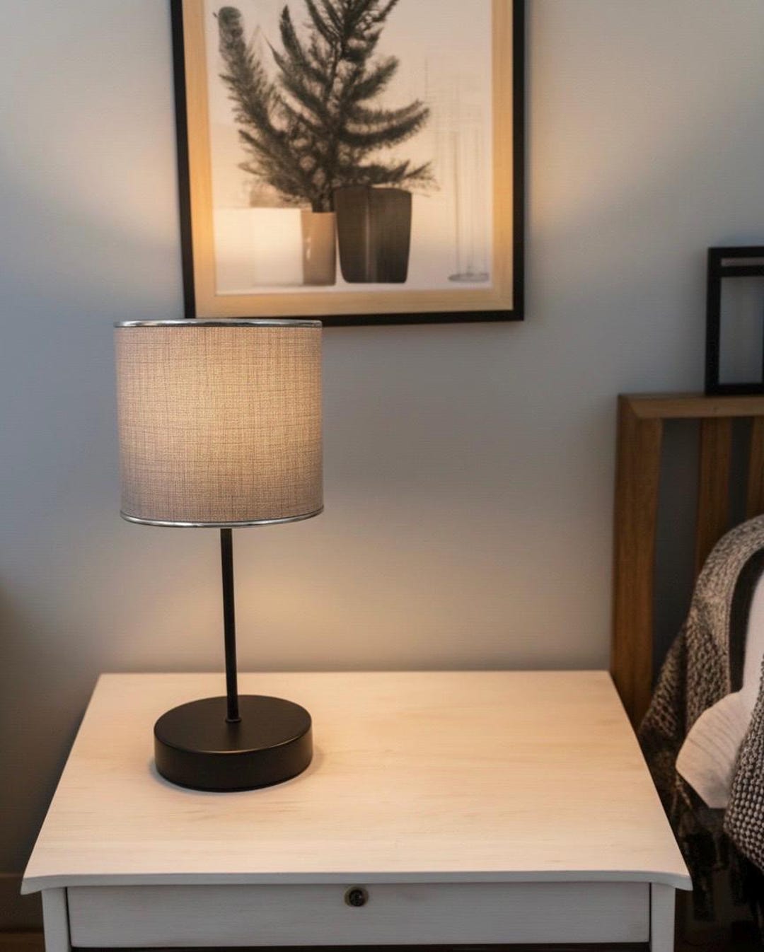 Rechargeable Modern Table Lamp With Linen Shade, Cordless Minimalist ...