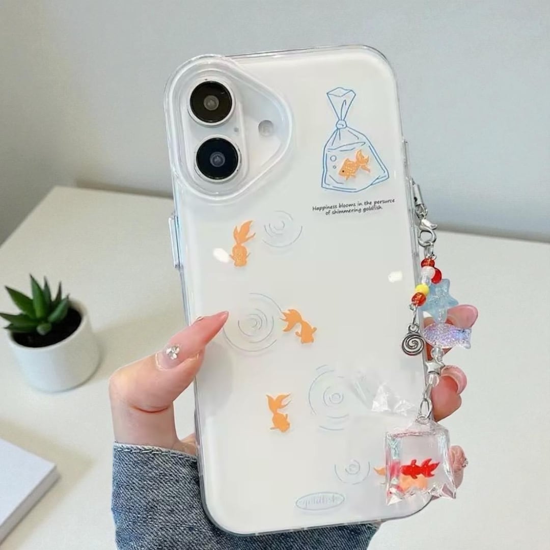 Korean Lovely Goldfish iPhone Case With Lanyard – Soft Protective Cover ...