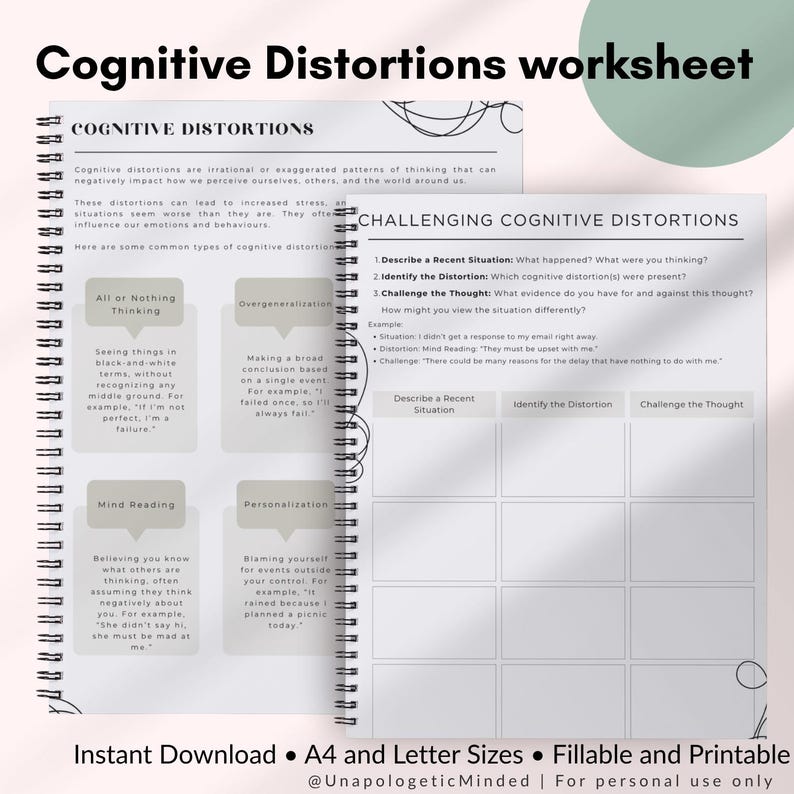 Cognitive Distortions Poster + Worksheet Resource| CBT Digital ...