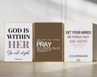 Neutral Christian Wall Art Set of 3 Prints | Bible Verse Printable ...