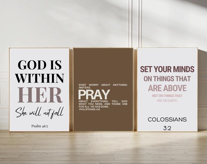 Black White Christian Wall Art Set of 3 | Bible Verse Printable Bundle ...