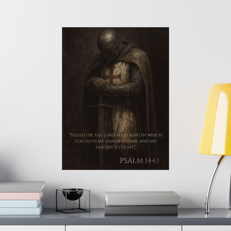 Templar Knight Matte Vertical Poster, Psalm 144:1 Art Print, Wall Decor ...