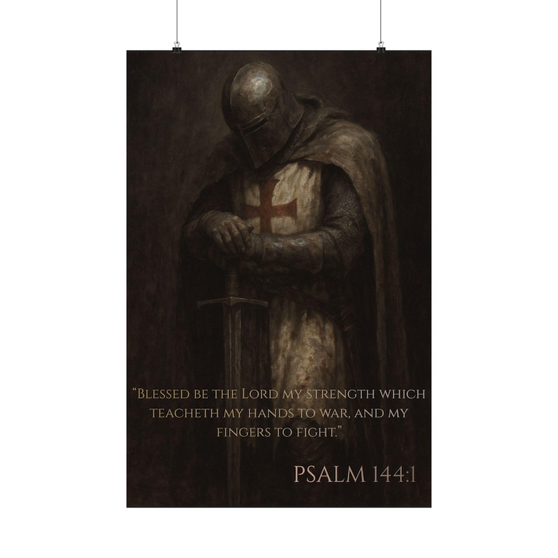 Templar Knight Matte Vertical Poster, Psalm 144:1 Art Print, Wall Decor ...