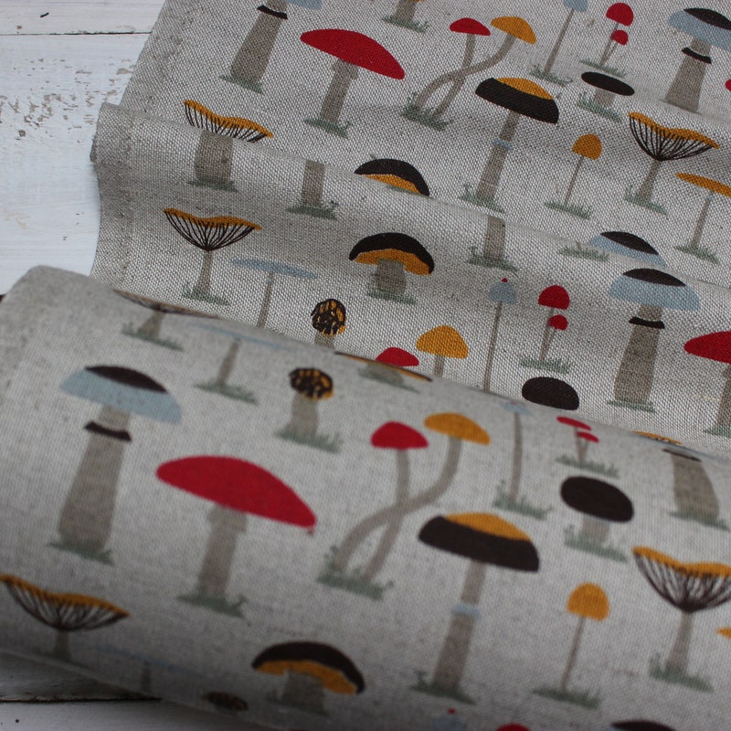 Mushroom Print Linen Fabric - Etsy