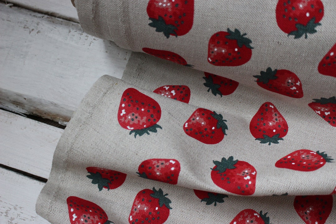 Strawberry Print Linen Cotton Fabric: Eco Sewing Material - Etsy