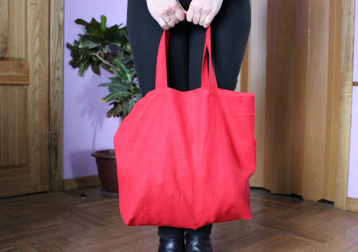 Red Linen Bag Canvas Tote Bag Red Color Linen Big Bag - Etsy