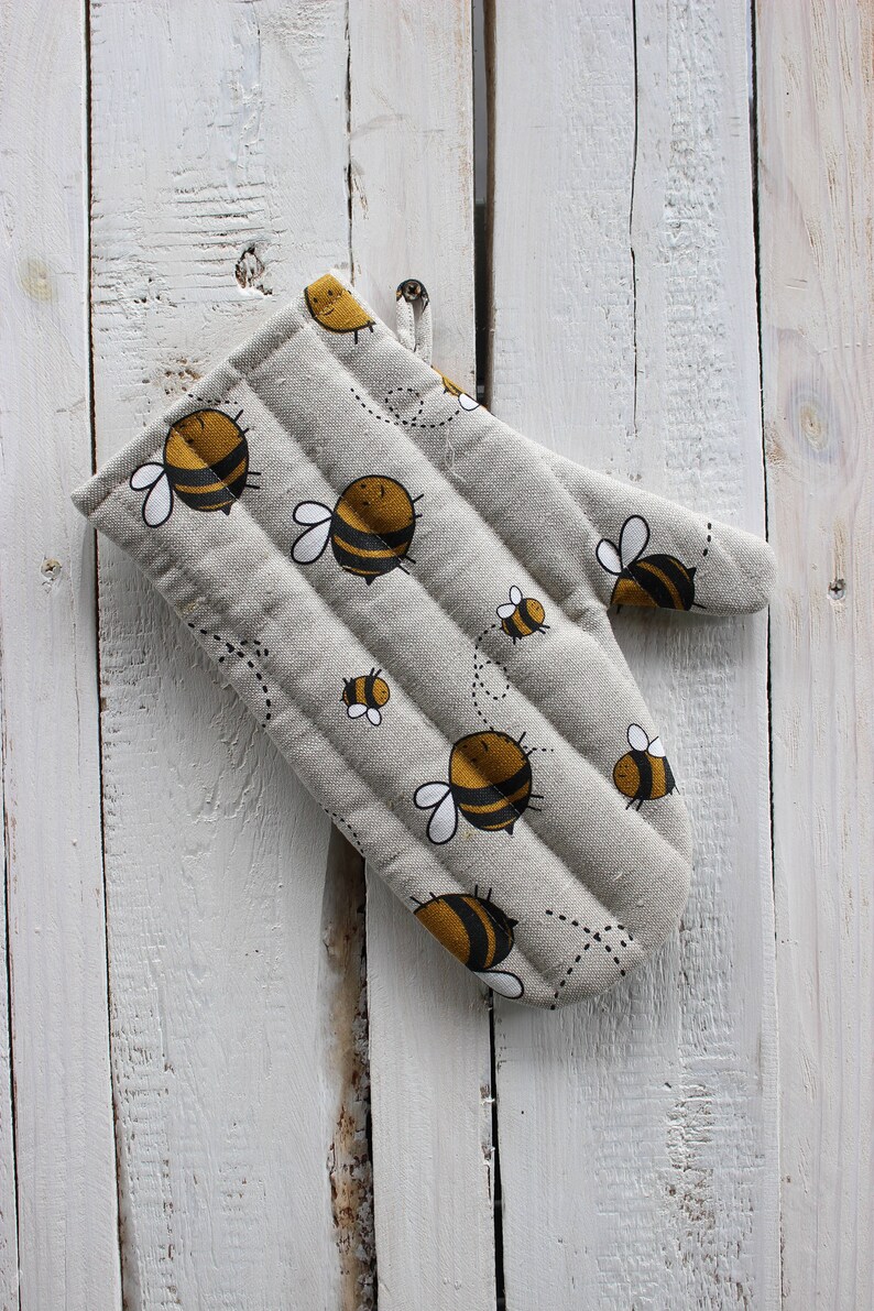 Kitchen Gloves With Bees Linen Glove Christmas Gift for the - Etsy
