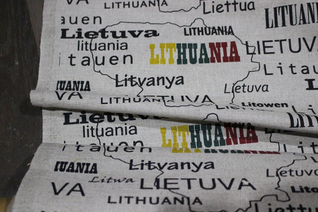 Linen Fabric With Lithuania, Canvas With Lietuva Print, Linen Fabric by ...