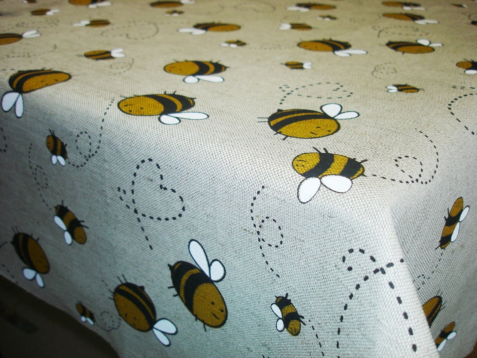 Linen Tablecloth With Bees Print Custom Size Cottage Decor - Etsy