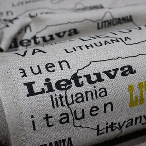 Linen Fabric With Lithuania, Canvas With Lietuva Print, Linen Fabric by ...