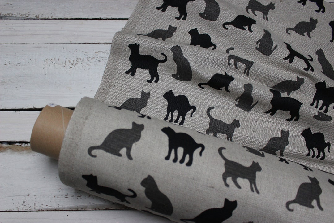 Linen Fabric With Cats Pattern, Printed Linen Fabric of Half Meter ...