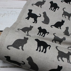Linen Fabric With Cats Pattern, Printed Linen Fabric of Half Meter ...