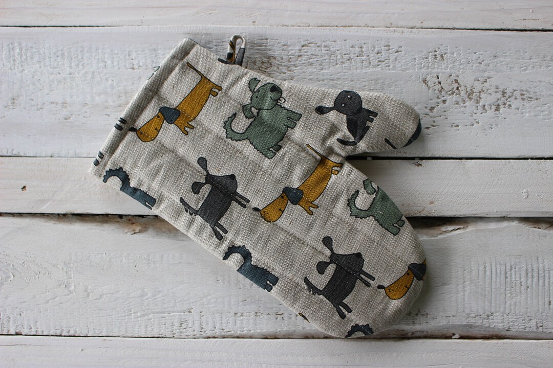 Kitchen Gloves With Dog Pattern, Linen Glove for Him, Mother's Day Gift ...