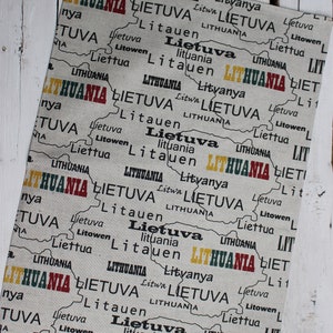 Linen Fabric With Lithuania, Canvas With Lietuva Print, Linen Fabric by ...