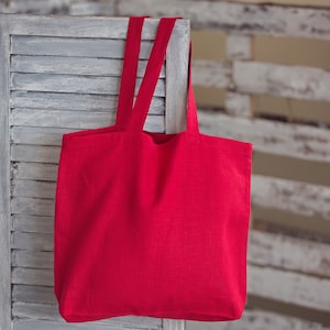 Red Linen Bag, Canvas Tote Bag, Red Color Linen Big Bag, Market Bag for ...