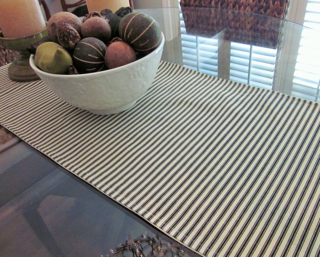 Ticking Table Runner, Black, Red, Blue, Lined With Muslin, Various ...