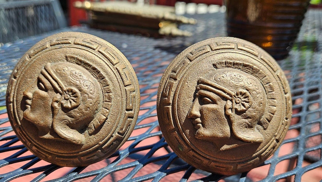 Antique Cast Brass Bronze 1870s Roman Greek Soldier Door Knob Lot of 2 ...