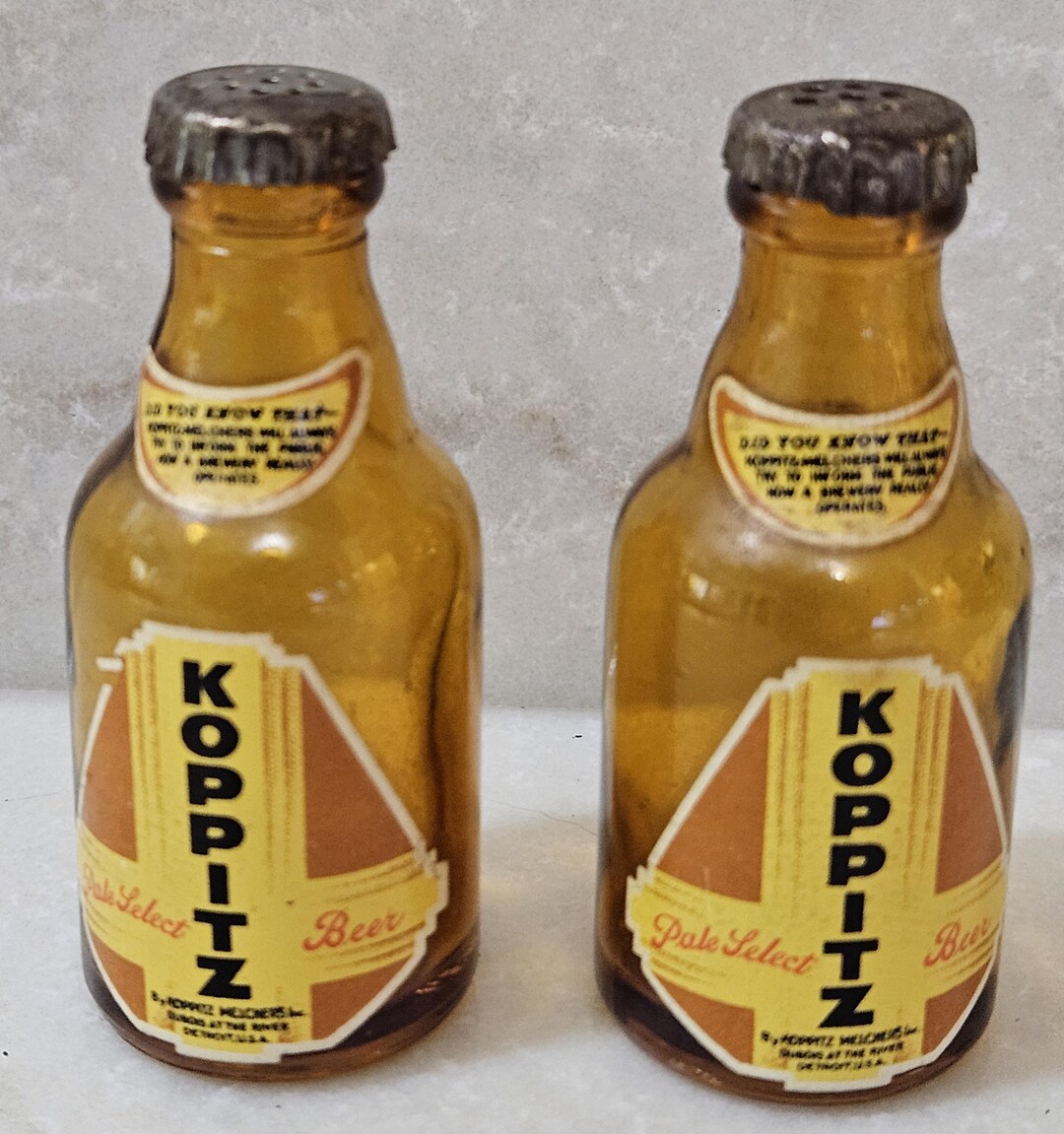 Vintage Koppitz Detroit Miniature Beer Bottle Salt and Pepper Shakers ...