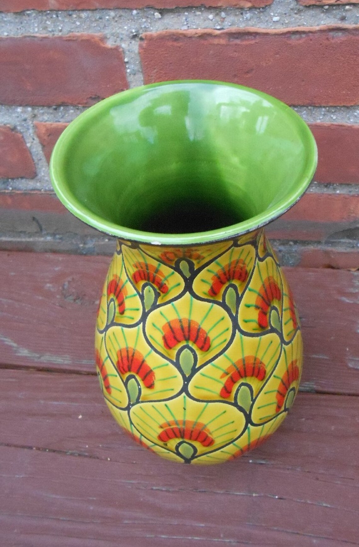 Mid Century Italian Bitossi Peacock Feather Hand Painted Vase - Etsy