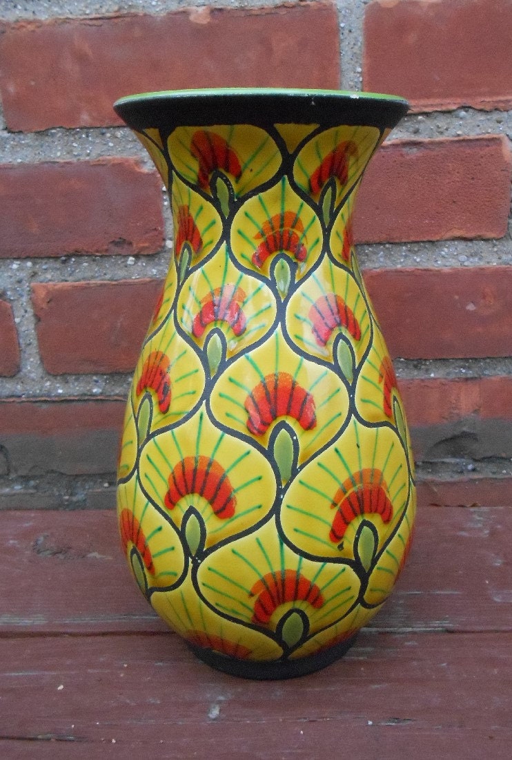 Mid Century Italian Bitossi Peacock Feather Hand Painted Vase - Etsy