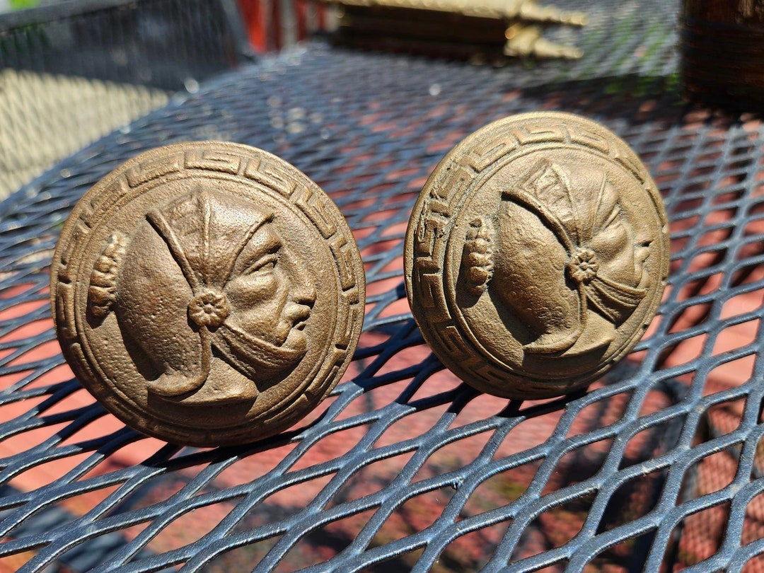 Antique Cast Brass Bronze 1870s Roman Greek Soldier Door Knob Lot of 2 ...
